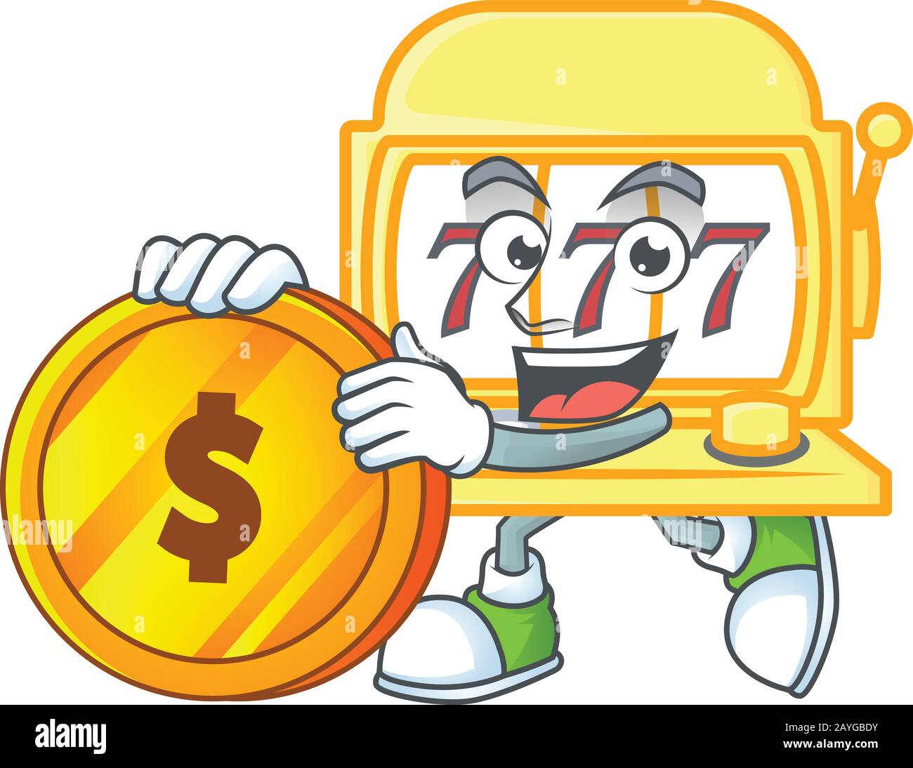 an elegant golden slot machine mascot cartoon design with gold coin ...