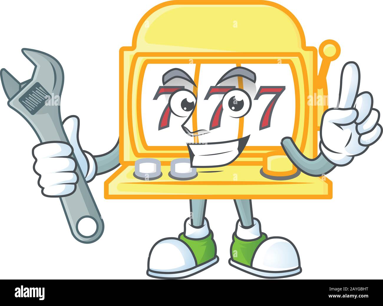 happily Mechanic golden slot machine cartoon character design Stock ...