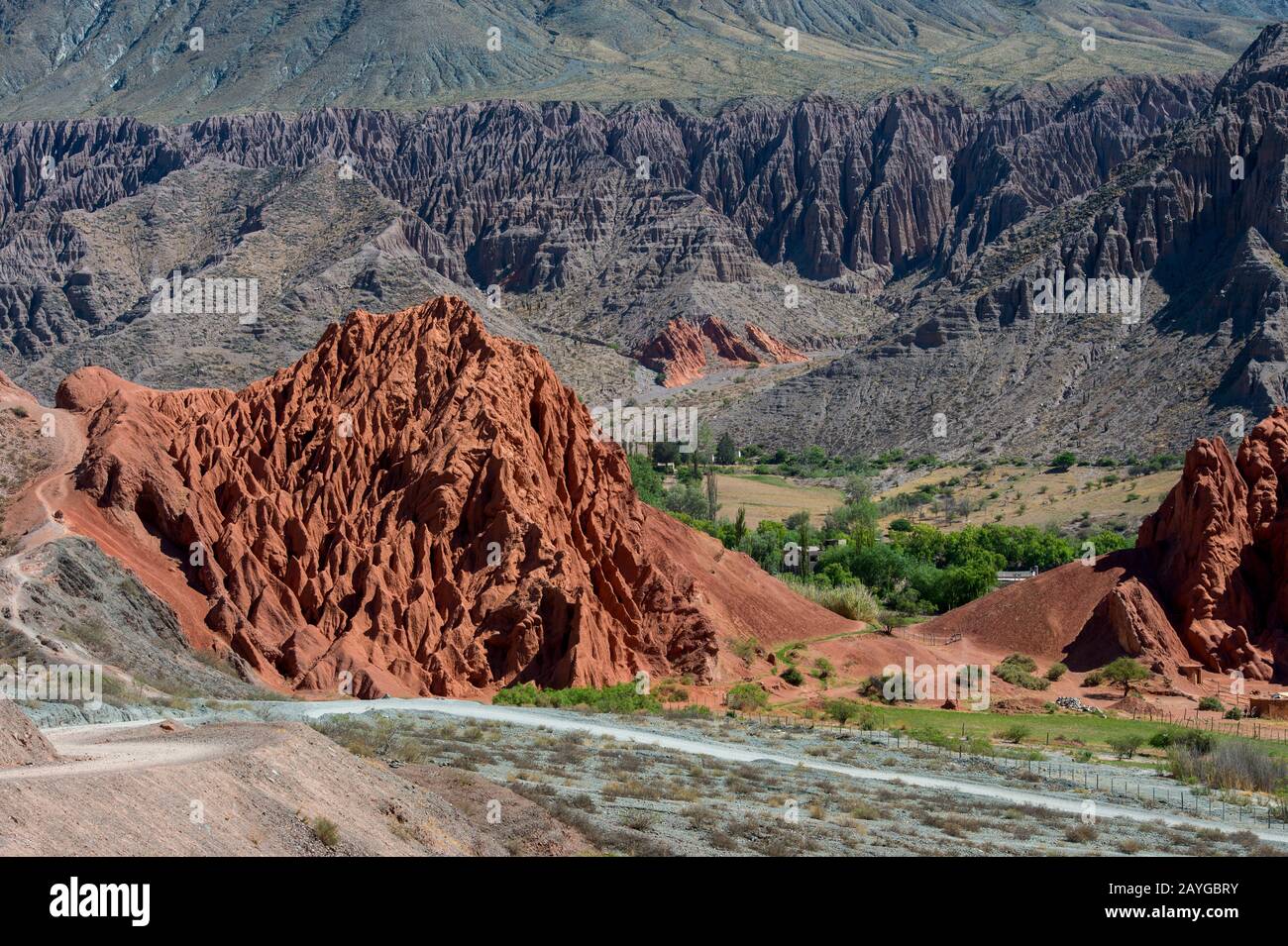 View of colorful rock formations created by erosion in the Andes ...