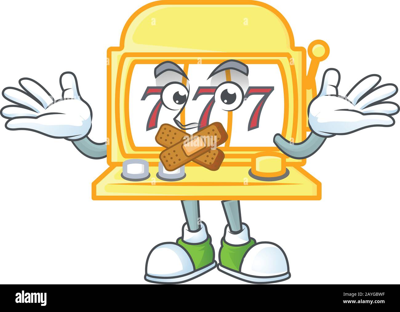 mascot cartoon character design of golden slot machine making a silent ...