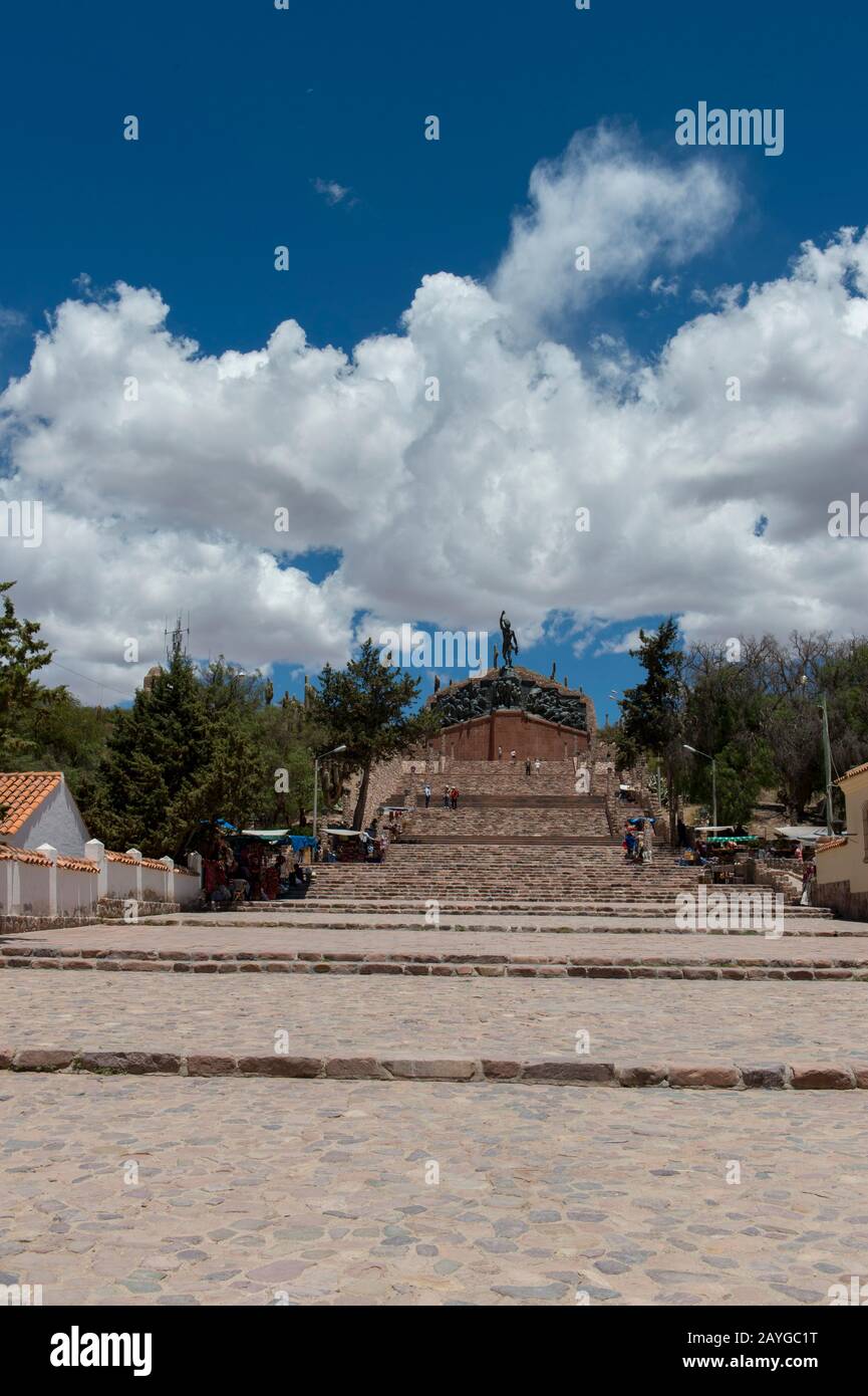 Steps leading up to the independence monument in Humahuaca, a city in ...