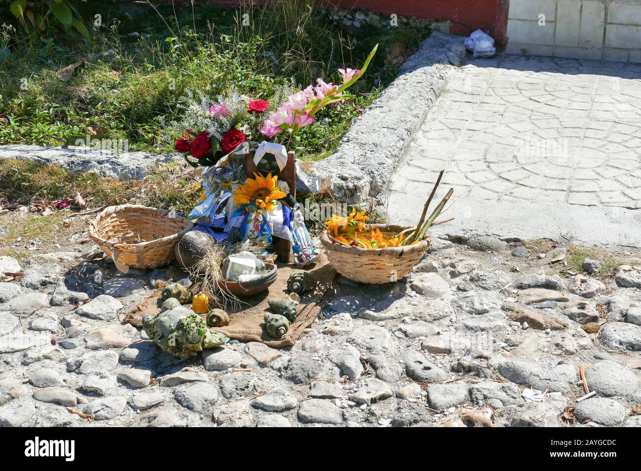 Offerings of flowers, money, shells ... to call the deities in the ...