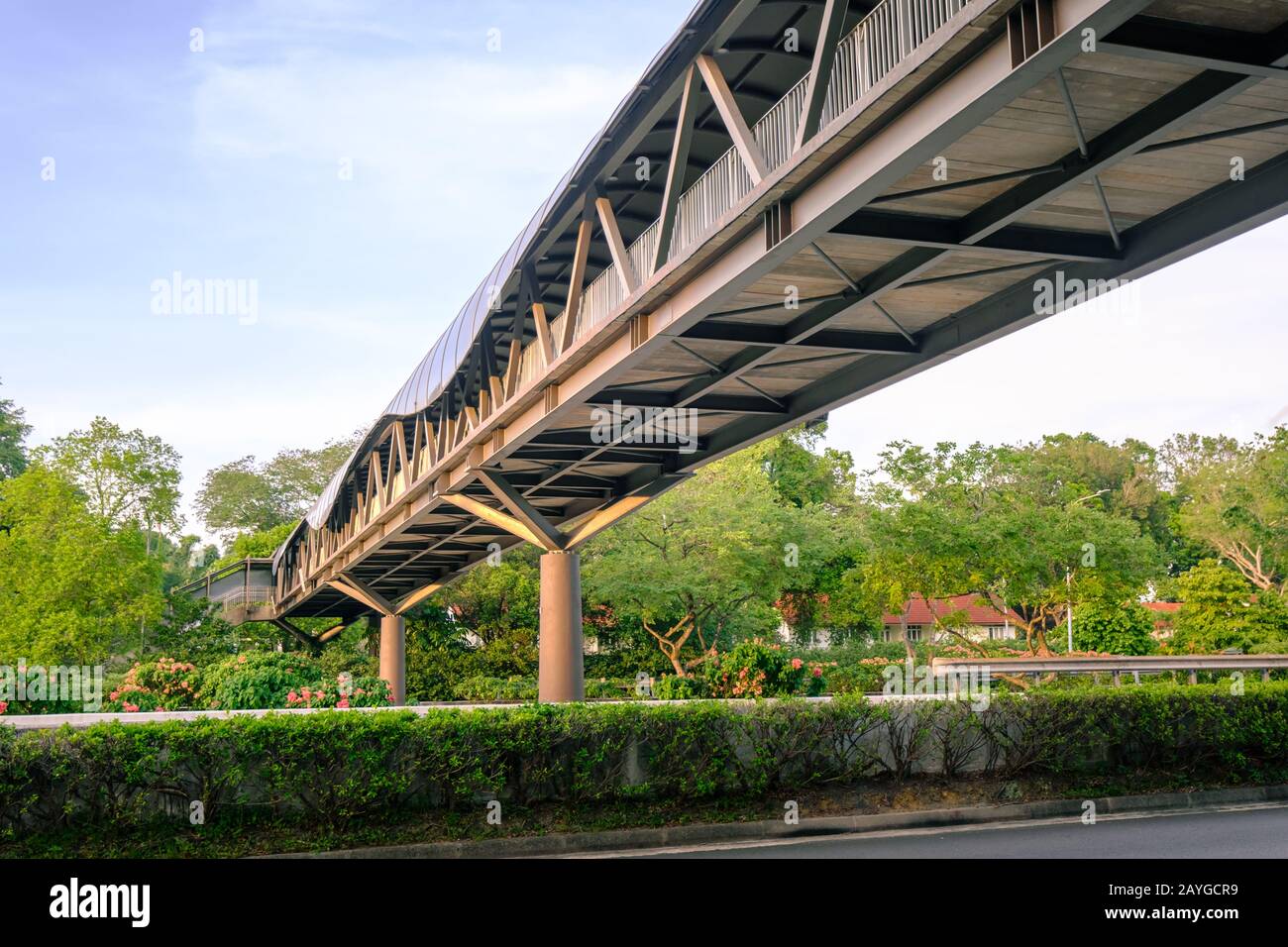 link pedestrian walk bridge over the traffic road Stock Photo - Alamy