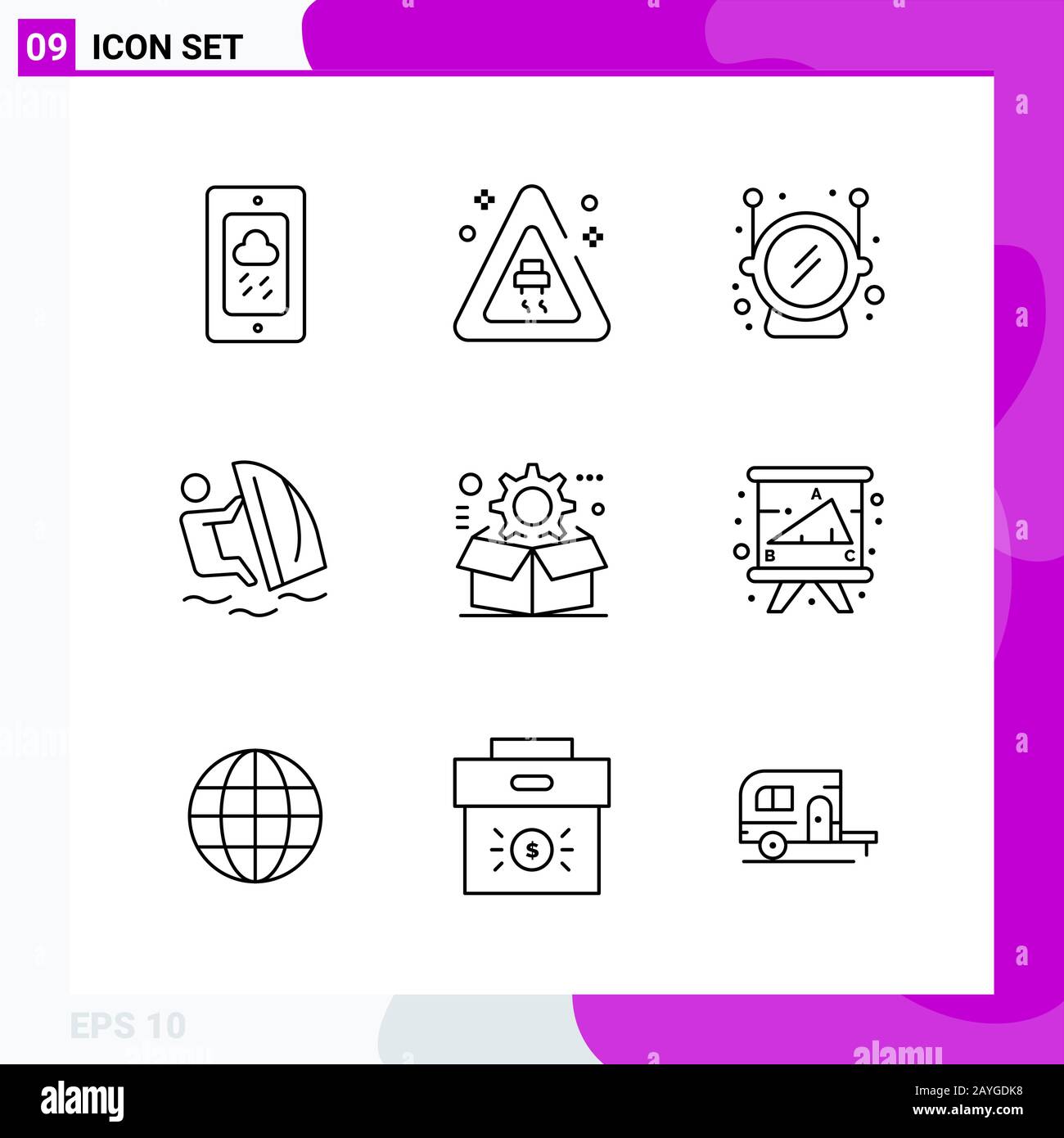 Line Icon set. Pack of 9 Outline Icons isolated on White Background for ...