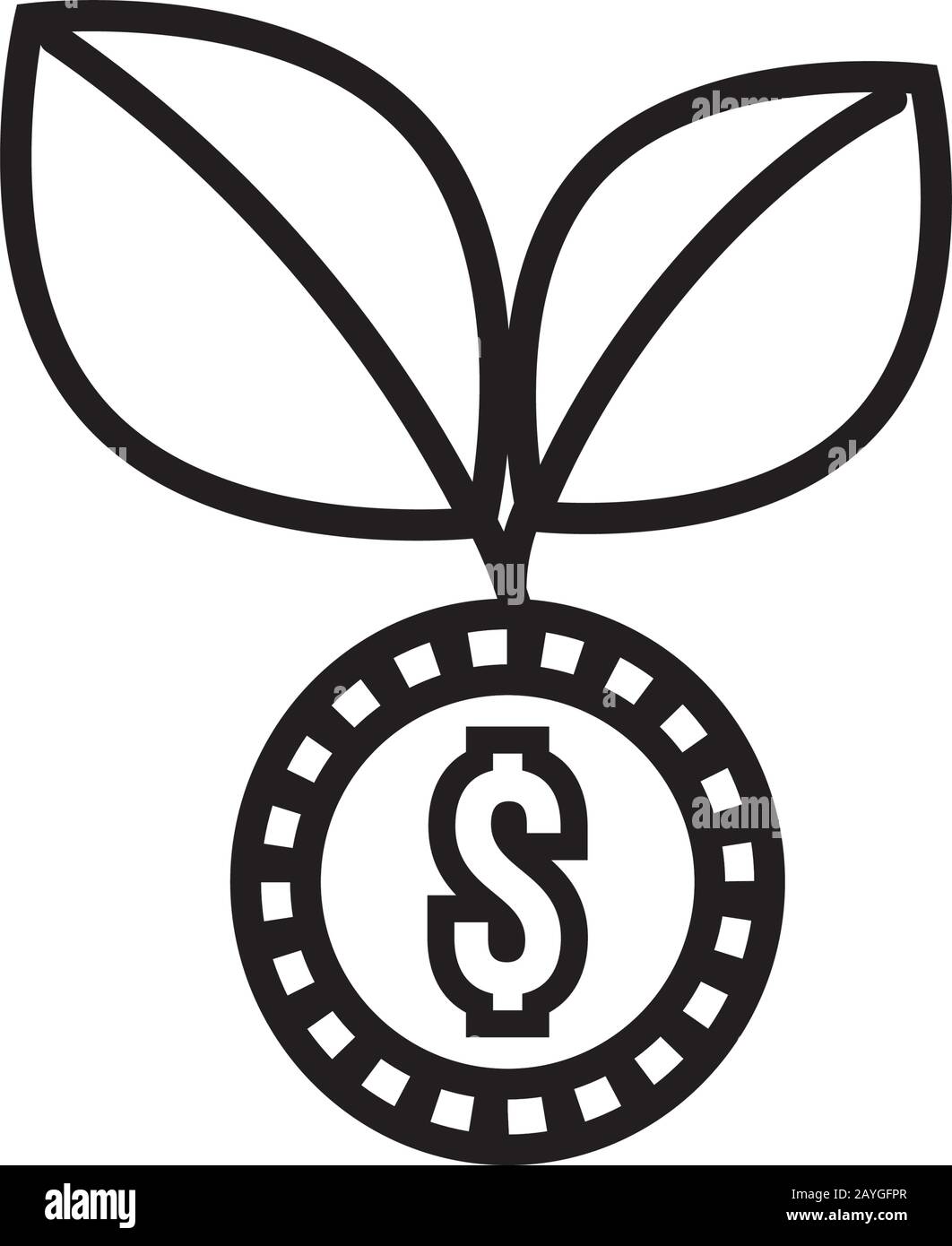 coin money dollar with leafs plant line style Stock Vector Image & Art ...