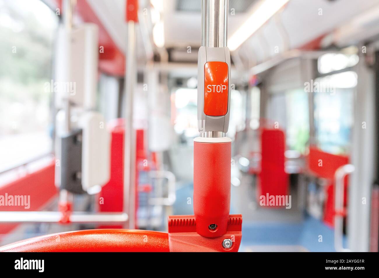 Stop button on a City Bus Stock Photo - Alamy