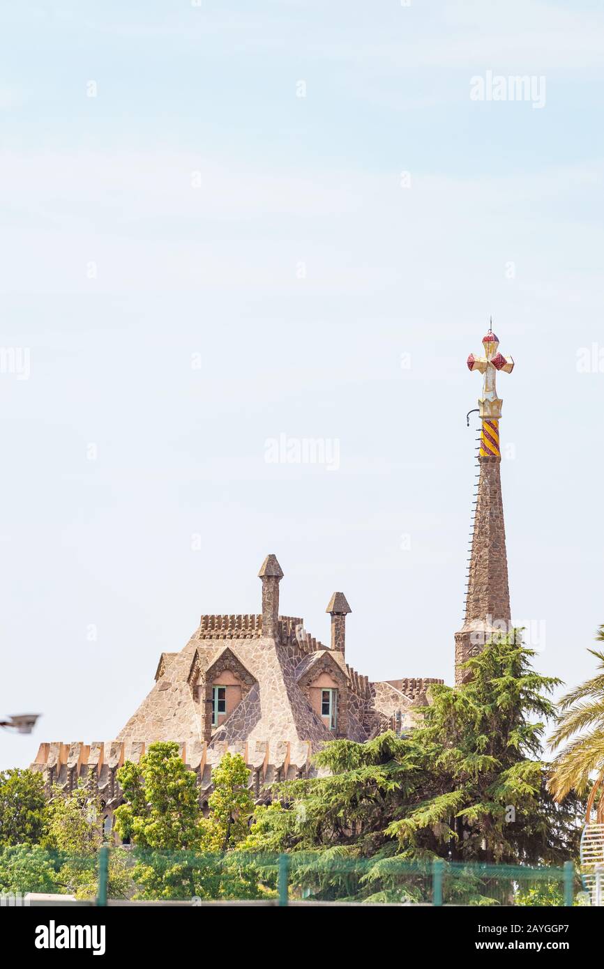 28 JULY 2018, BARCELONA, SPAIN: Bellesguard tower building designed by ...