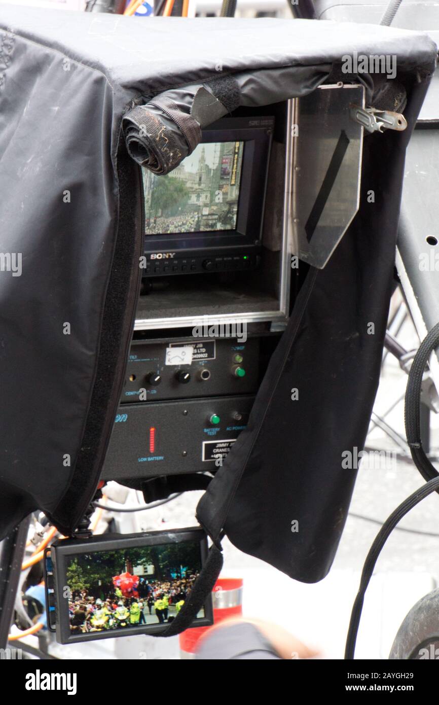 close up of a TV camera from behind showing screens and monitors Stock ...