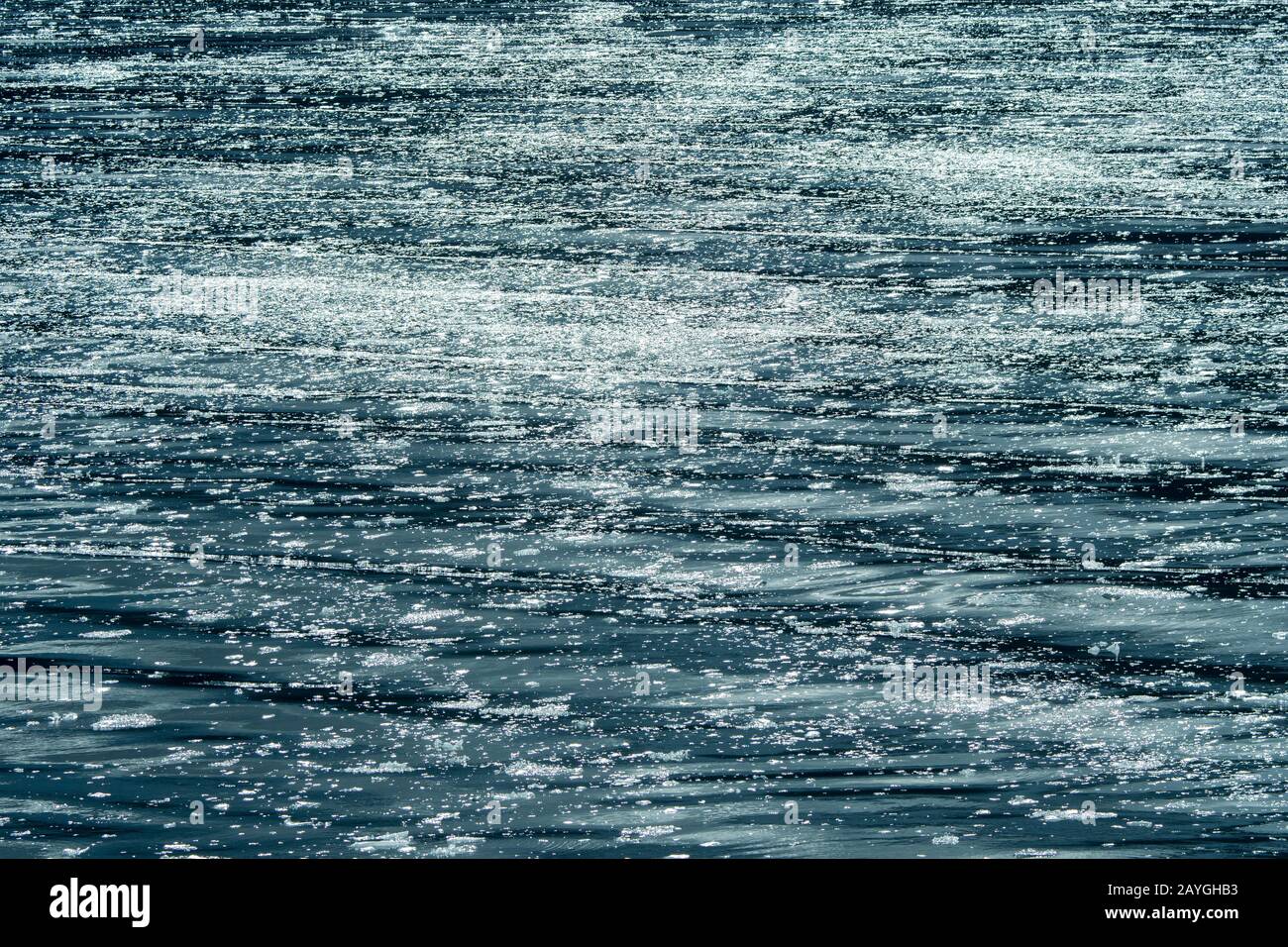 Brash ice from the Condor Glacier floating in the Agostini Sound ...