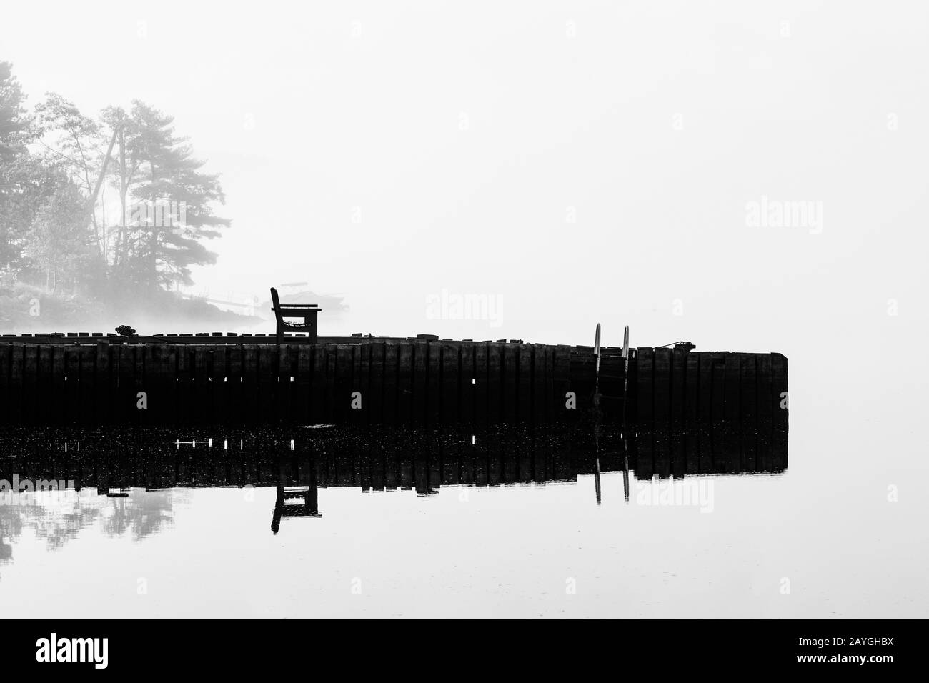 Wooden wharf on a foggy LaHave River Stock Photo - Alamy