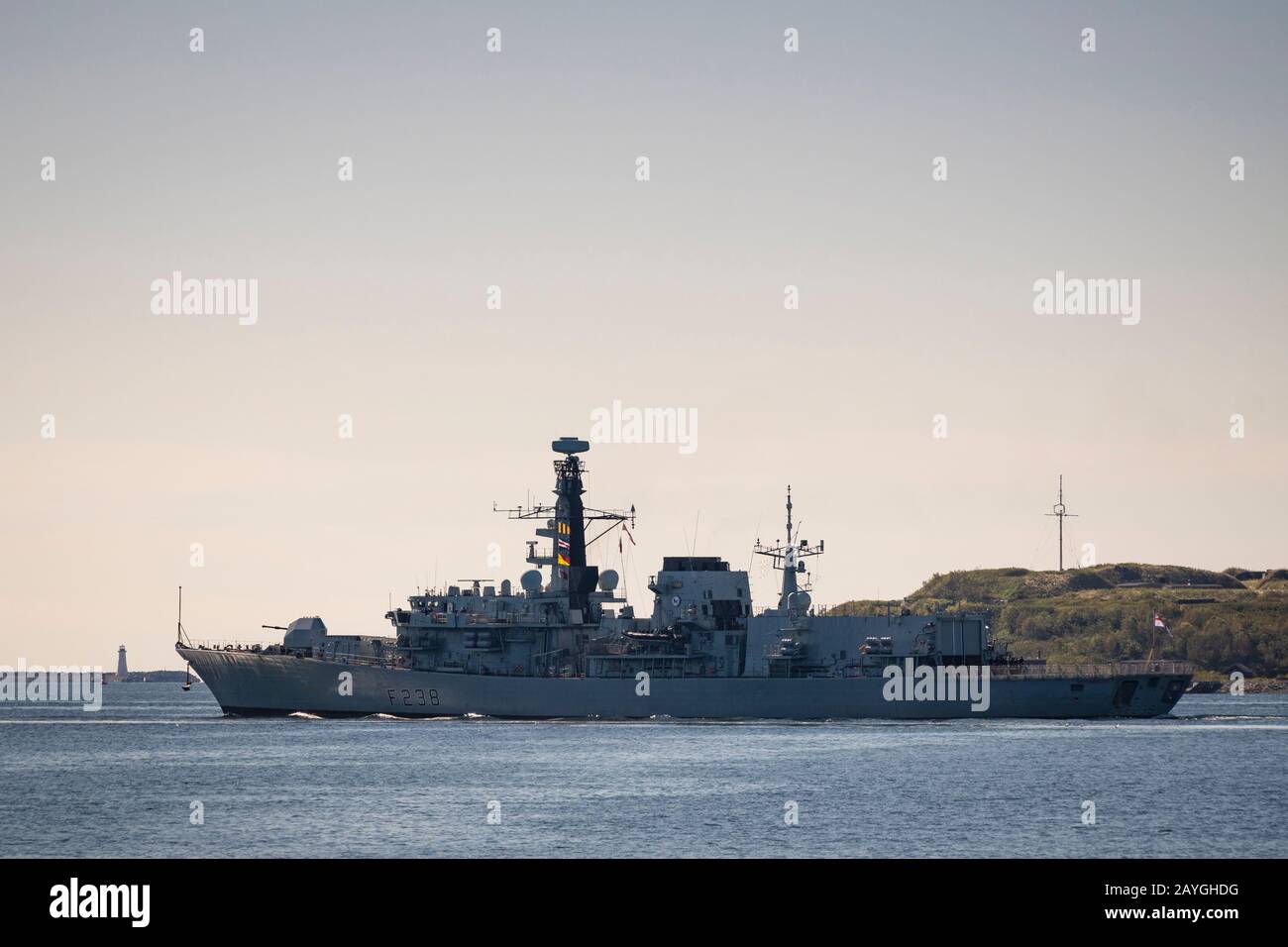 Royal Navy frigate HMS Northumberland departing Halifax Harbour during ...