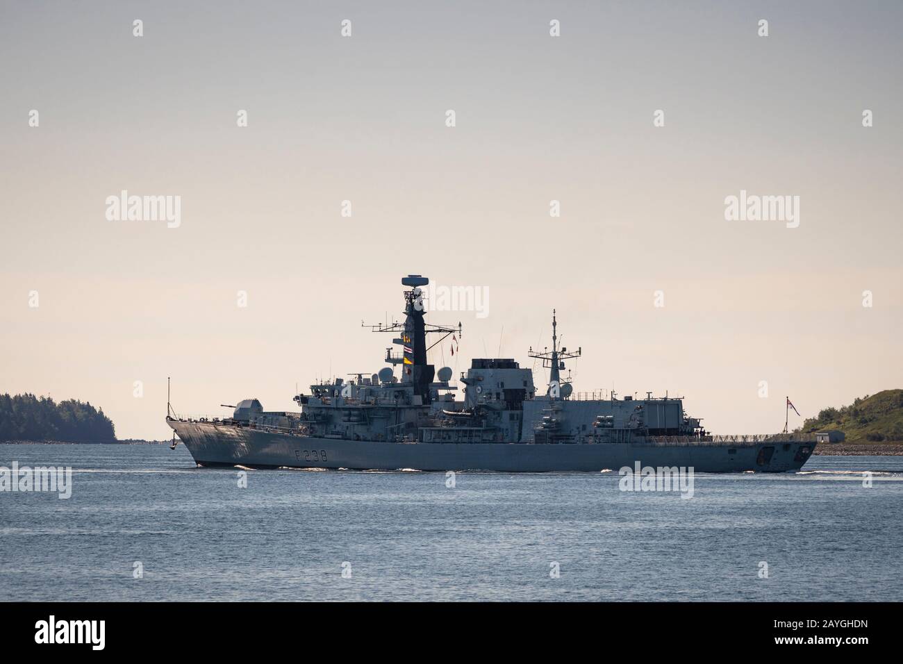 Royal Navy frigate HMS Northumberland departing Halifax Harbour during ...
