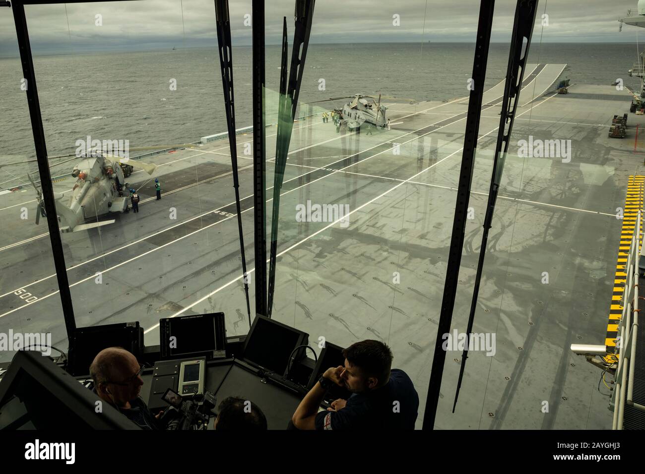 Royal Navy aircraft carrier HMS QUEEN ELIZABETH at sea off Nova Scotia ...