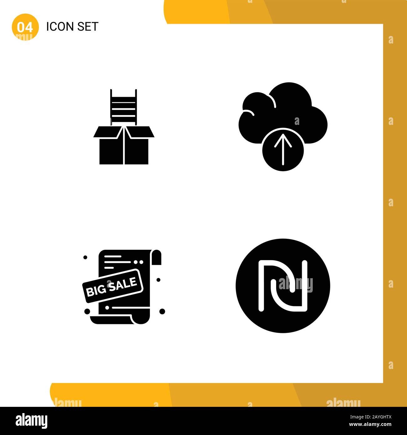 4 Icon Set. Solid Style Icon Pack. Glyph Symbols isolated on White Backgound for Responsive ...