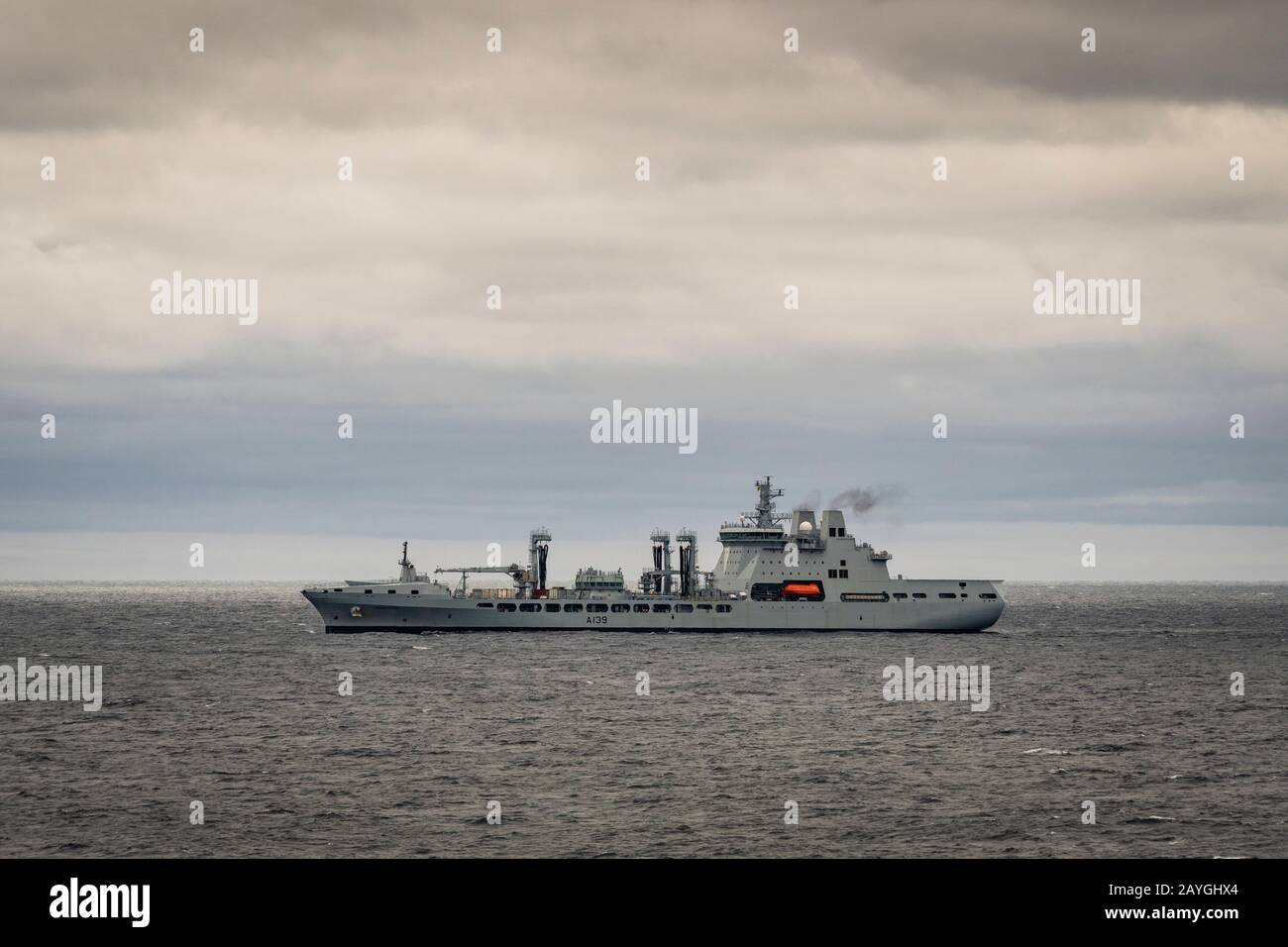 Royal Navy auxiliary RFA TIDEFORCE at sea off the coast of Nova Scotia ...