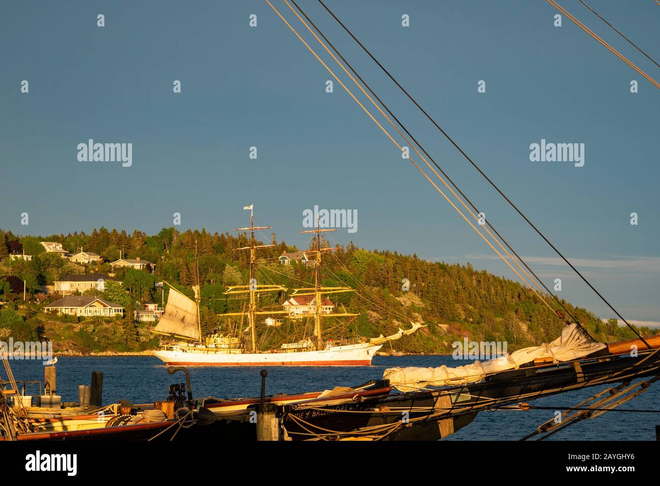 Barque Picton Castle underway in the harbour at Lunenburg, Nova Scotia ...