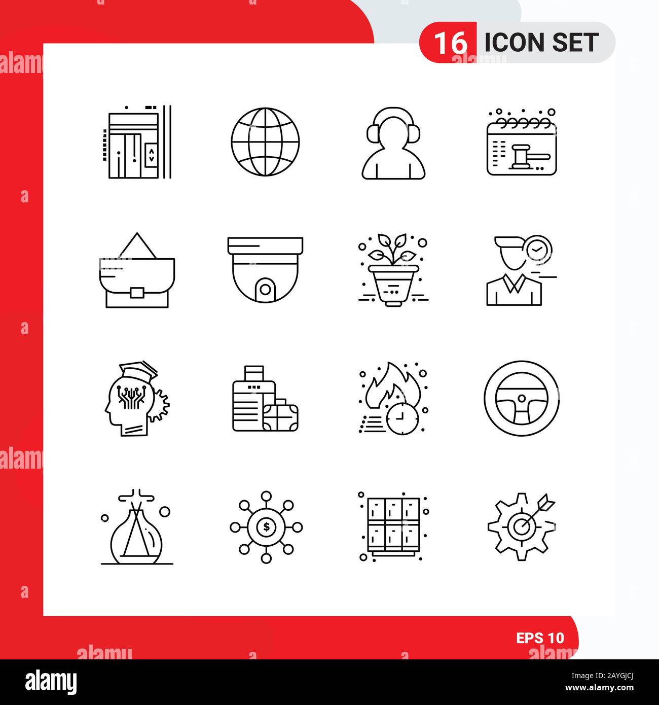Creative Set of 16 Universal Outline Icons isolated on White Background ...