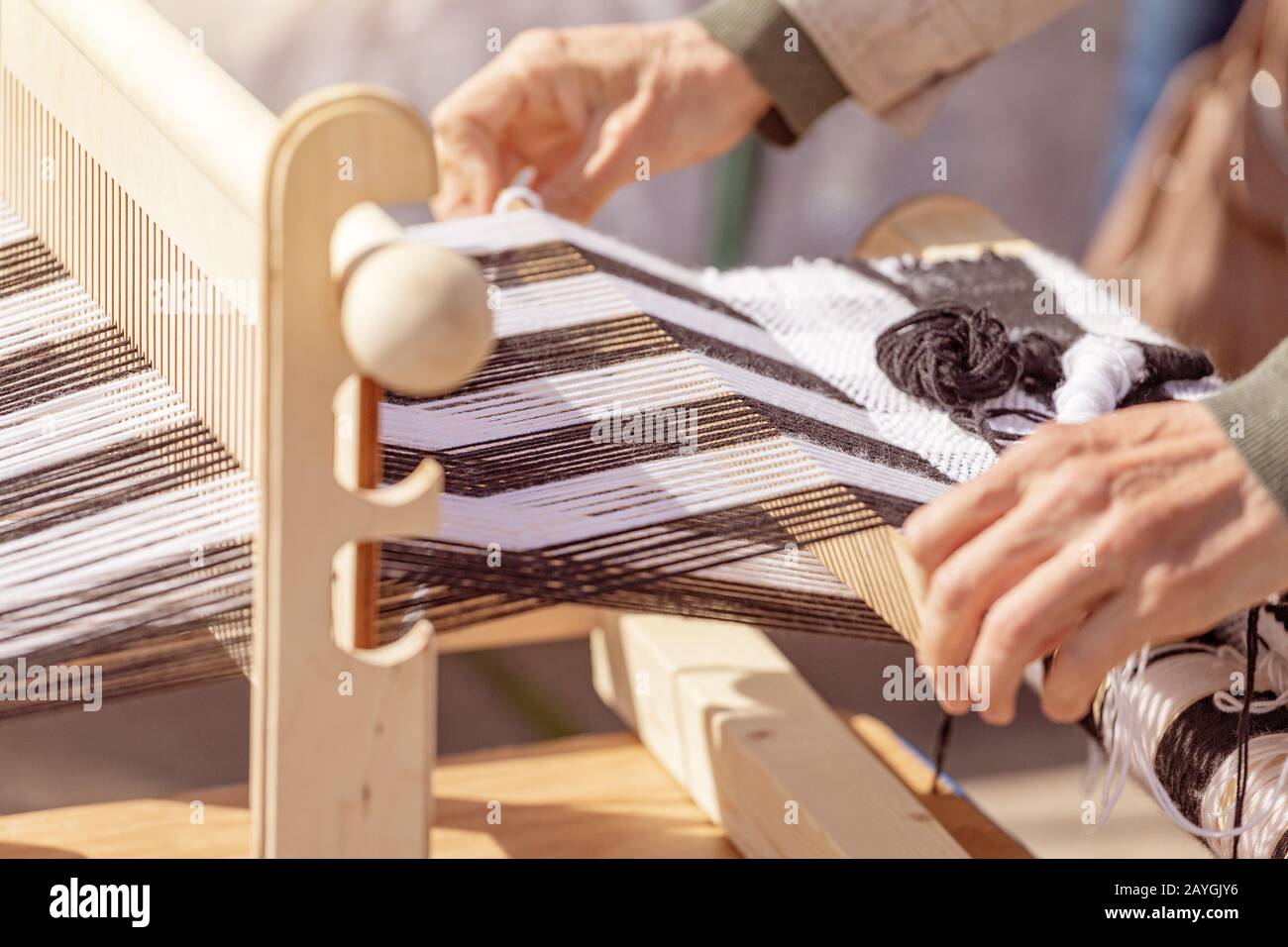 weaving loom machine closeup Stock Photo - Alamy
