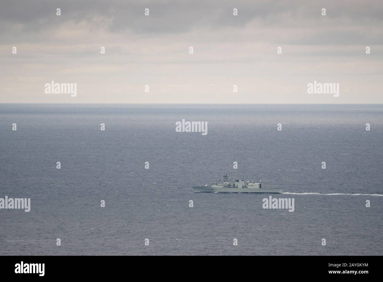 Aerial view of Halifax-class frigate HMCS FREDERICTON at sea off ...