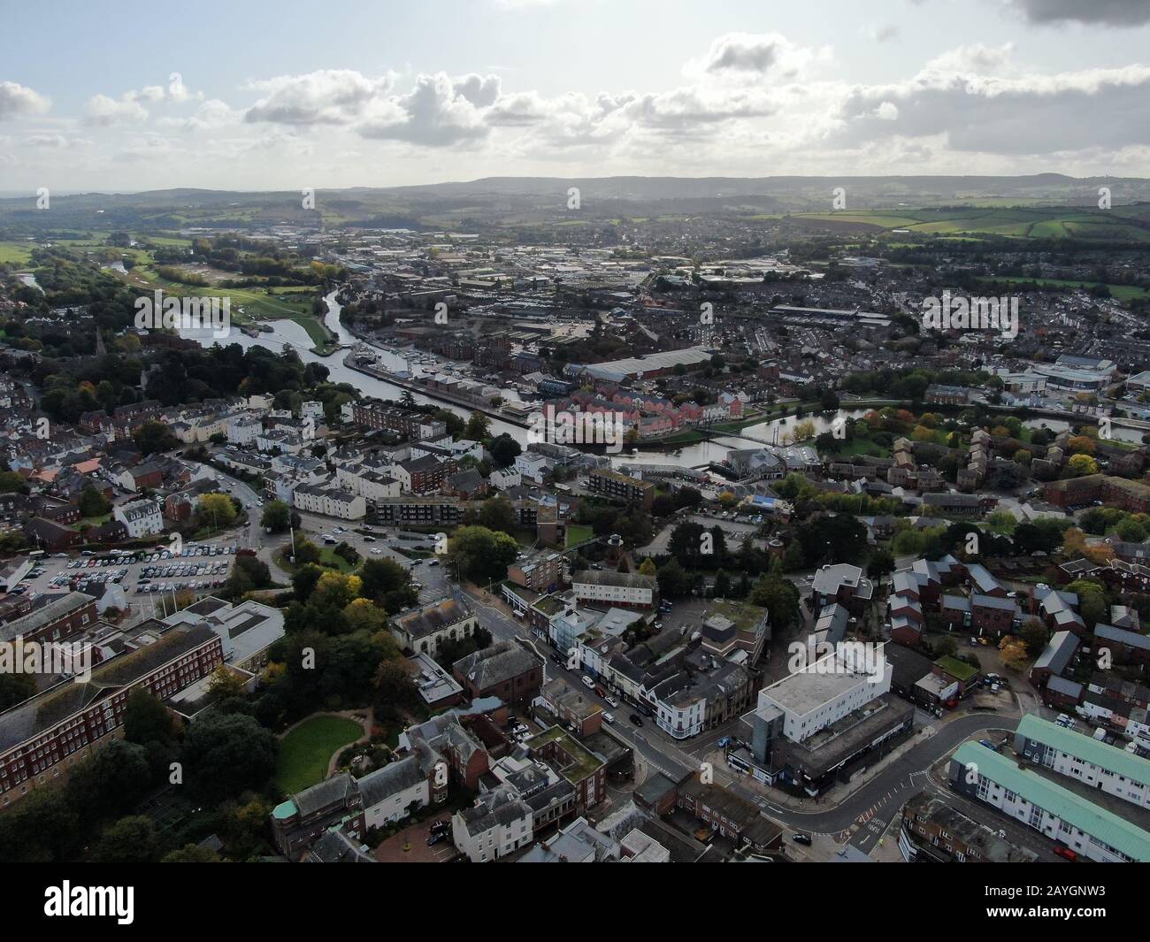 an aerial view of Exeter City centre , Devon , England, UK Stock Photo ...