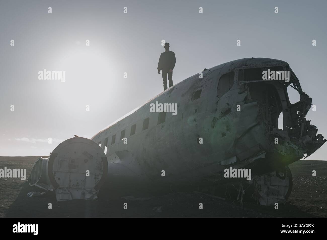 Old crashed plane abandoned on Solheimasandur beach near Vik in Iceland ...