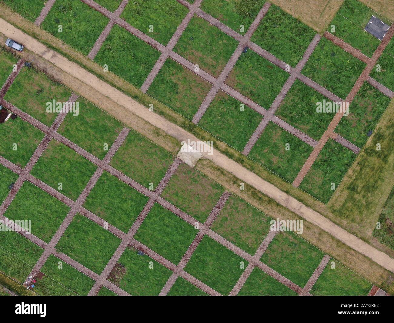 an aerial view of some allotments looking vertically from above Stock ...