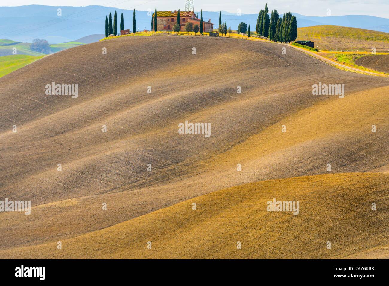 Tuscany, Crete Senesi rural sunset landscape. Countryside farm ...