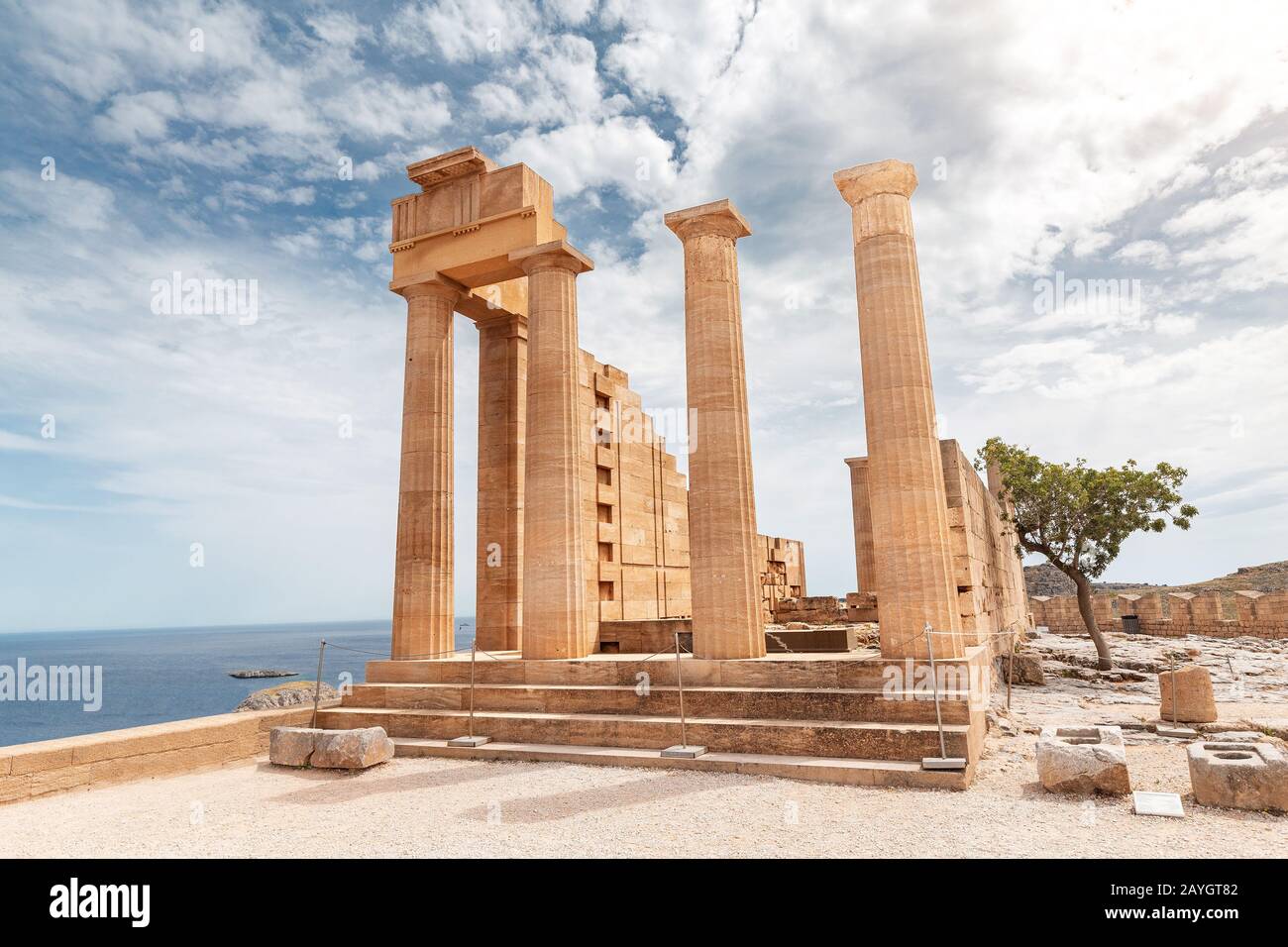 Famous tourist attraction - Acropolis of Lindos. Ancient architecture ...