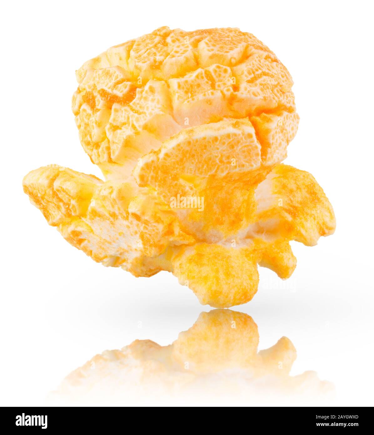 Single popped popcorn on a white background with clipping path Stock ...