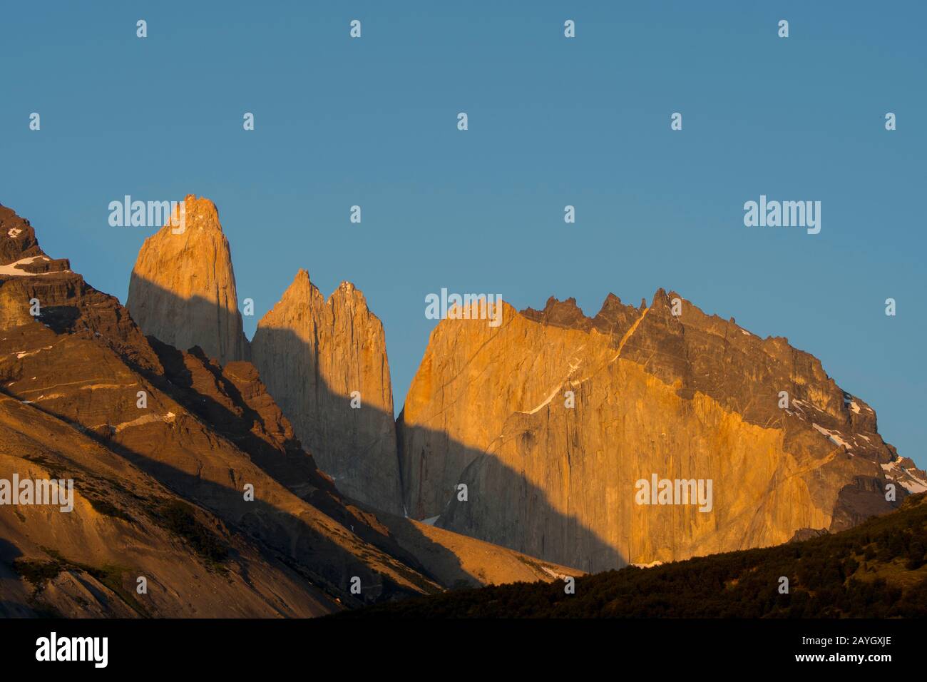 View of the Torres del Paine (Towers) in the Paine Massif during ...