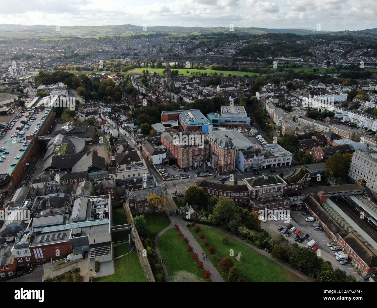 an aerial view of Exeter City centre , Devon , England, UK Stock Photo ...