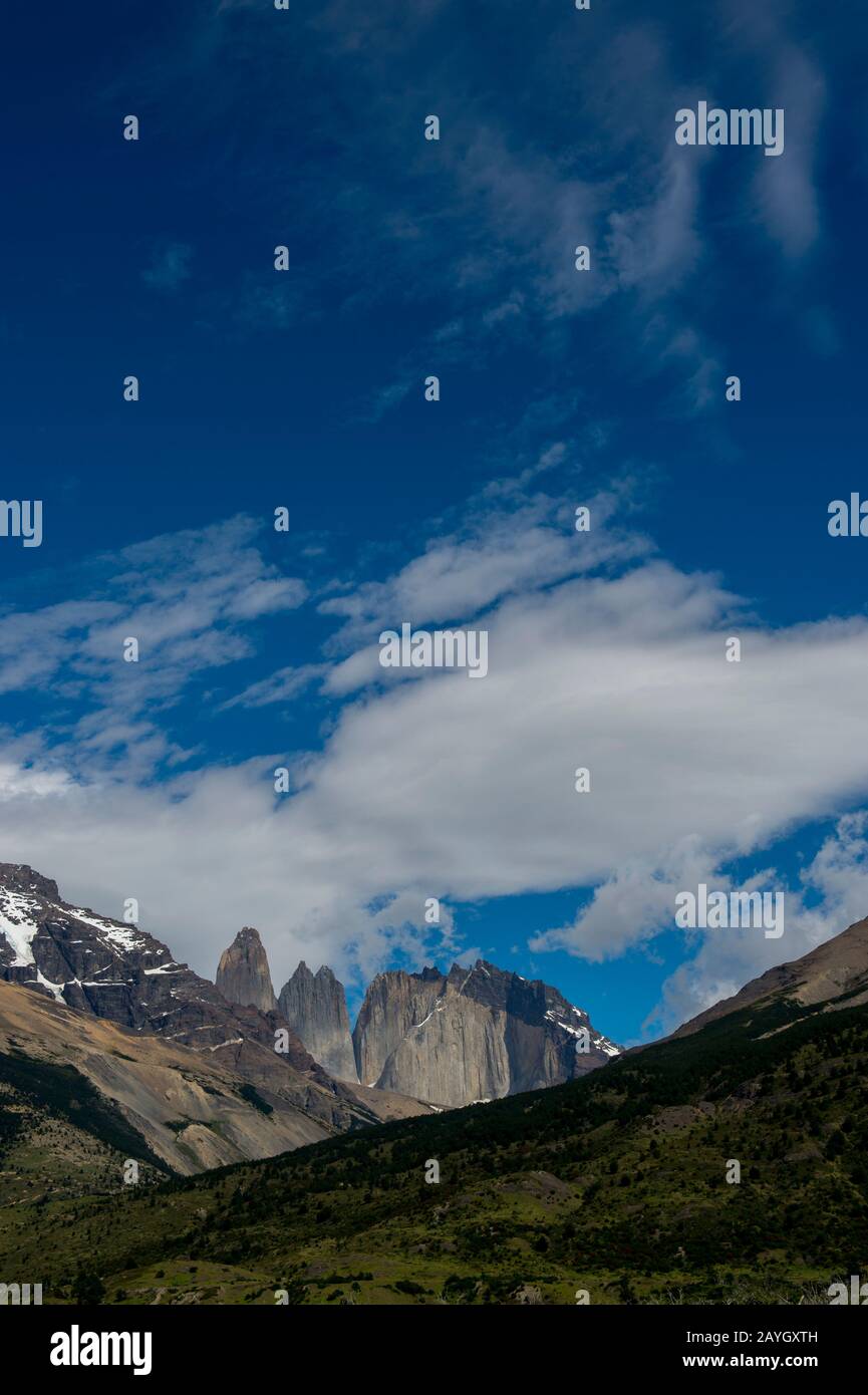 View of the Torres del Paine (Towers) in the Paine Massif in Torres del ...