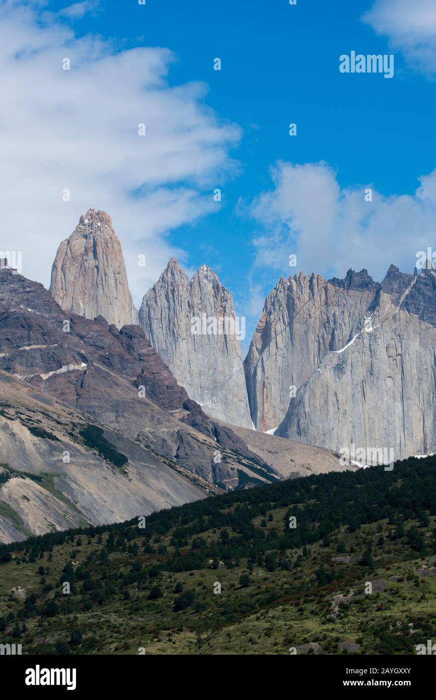 View of the Torres del Paine (Towers) in the Paine Massif in Torres del ...