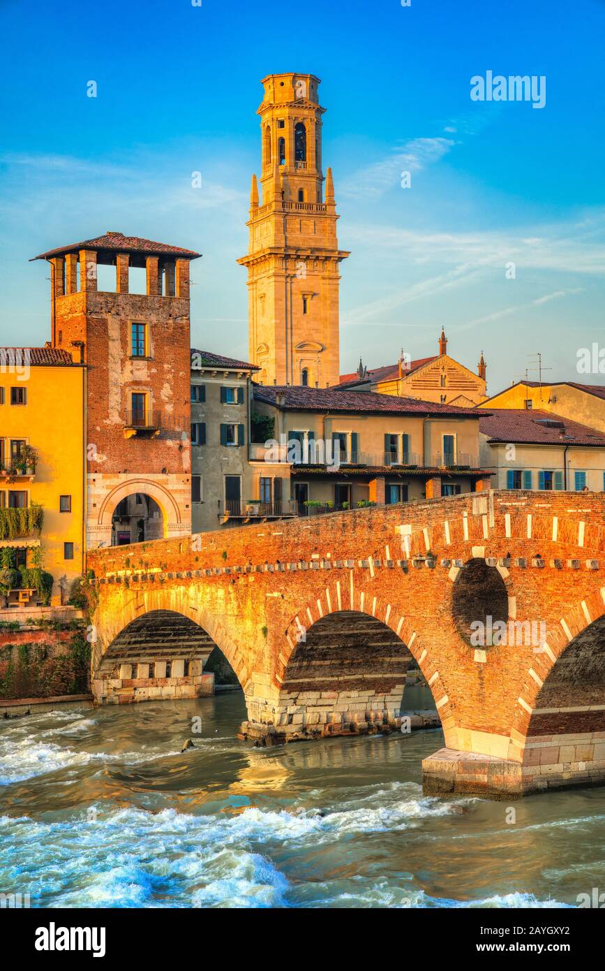 Verona, Italy. Scenery with Adige River and city skyline Stock Photo ...