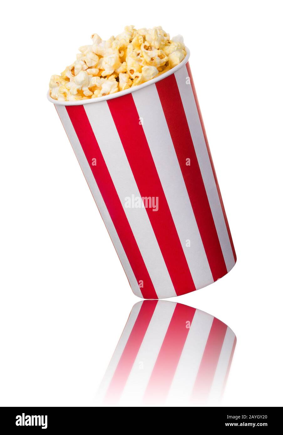 Paper striped bucket with popcorn isolated on white background Stock ...