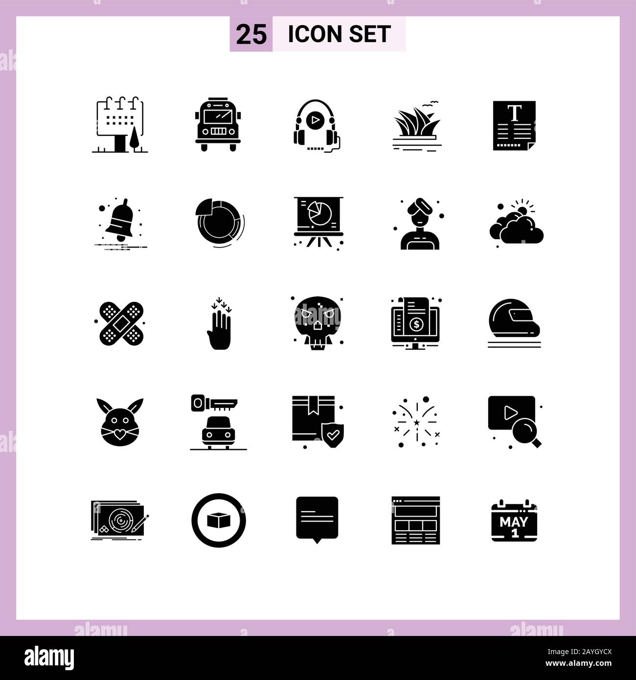 25 Icons in Solid Style. Glyph Symbols on White Background. Creative ...