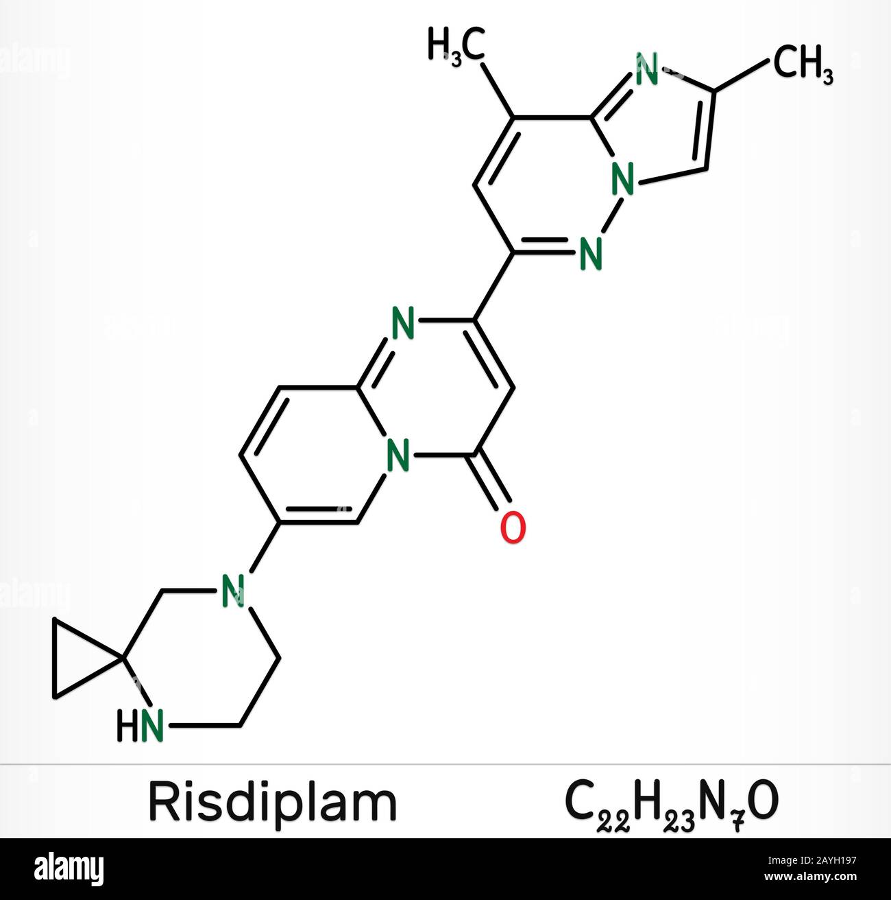 Risdiplam, RG7916, C22H23N7O molecule. It is an experimental drug for ...