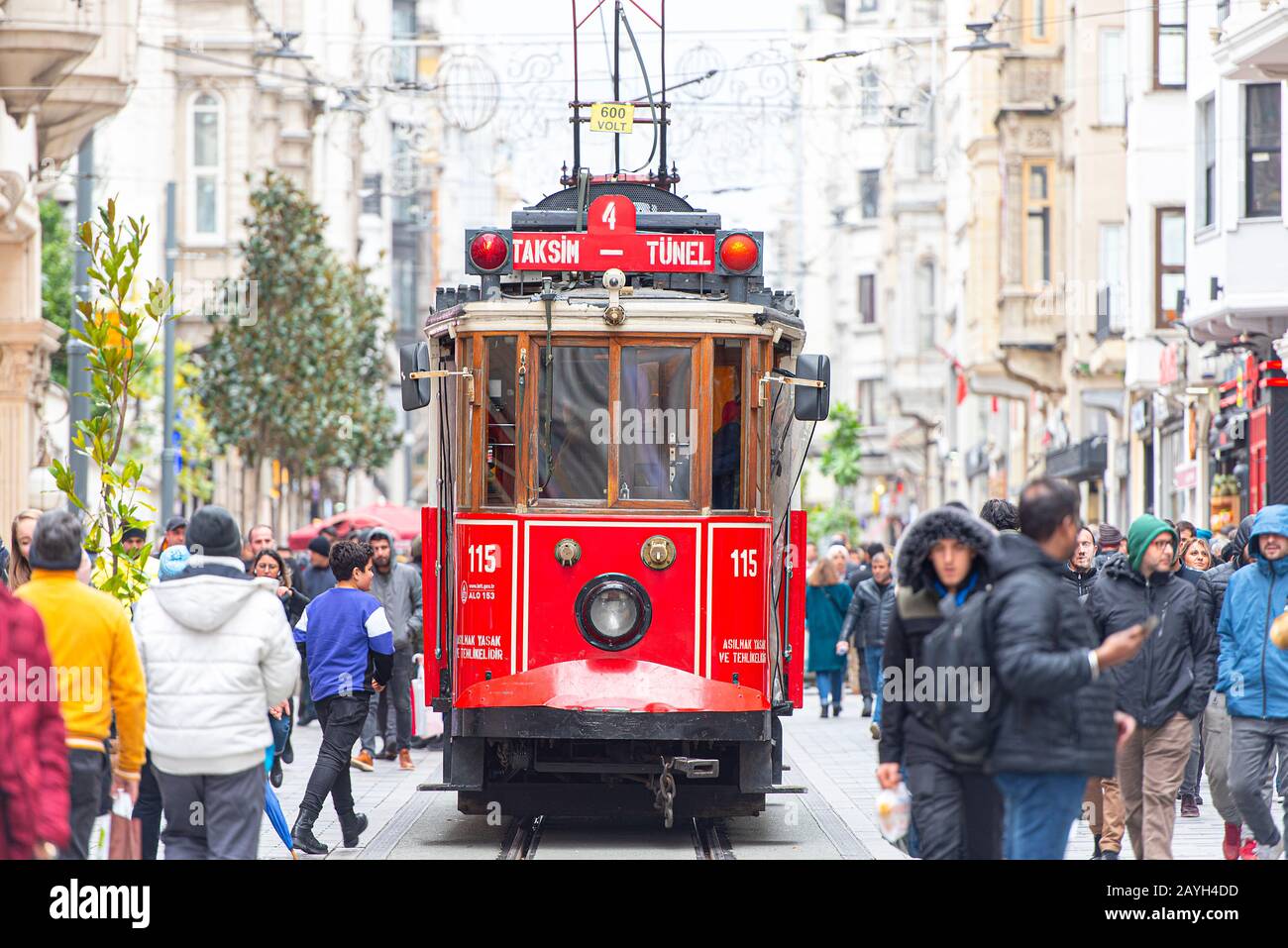 ISTANBUL - JAN 01: Famous retro red Tram on on Taksim Square and ...