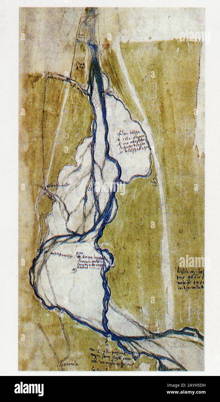 Leonardo da Vinci. Map of the Tuscan Coast around Pontedera, Pisa, and ...