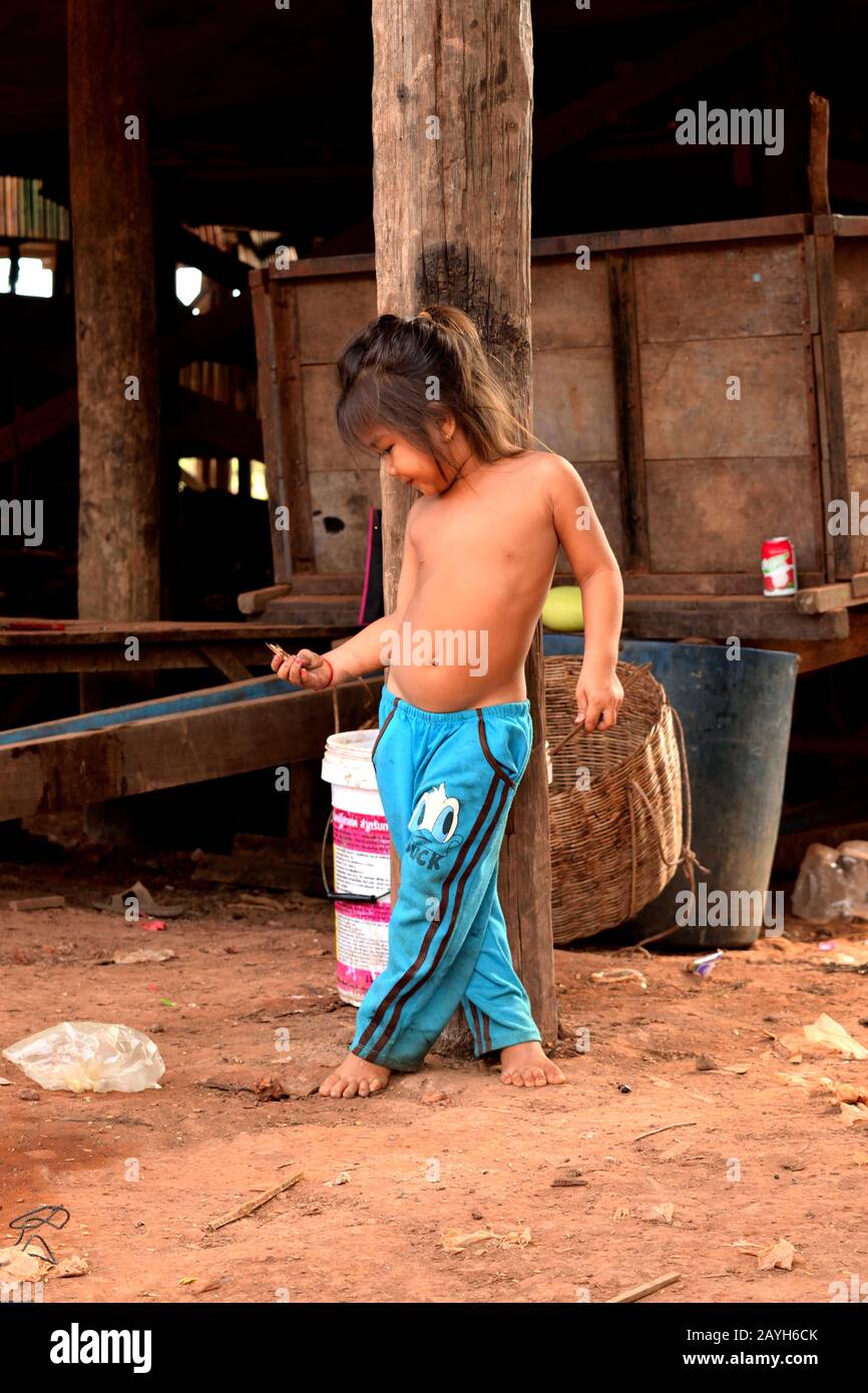 January 5th 2017, Closeup of a beautiful Cambodian girl in the floating ...