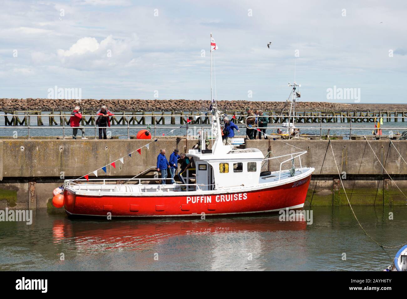 A Puffin Cruise boat at Amble, Northumberland Stock Photo - Alamy