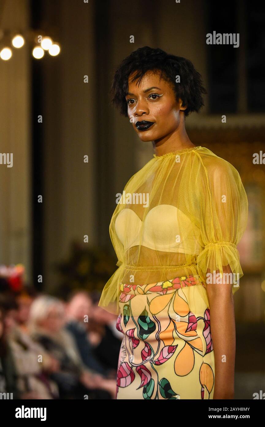 London, UK. 15 February 2020. A model presents a look by Desree and ...