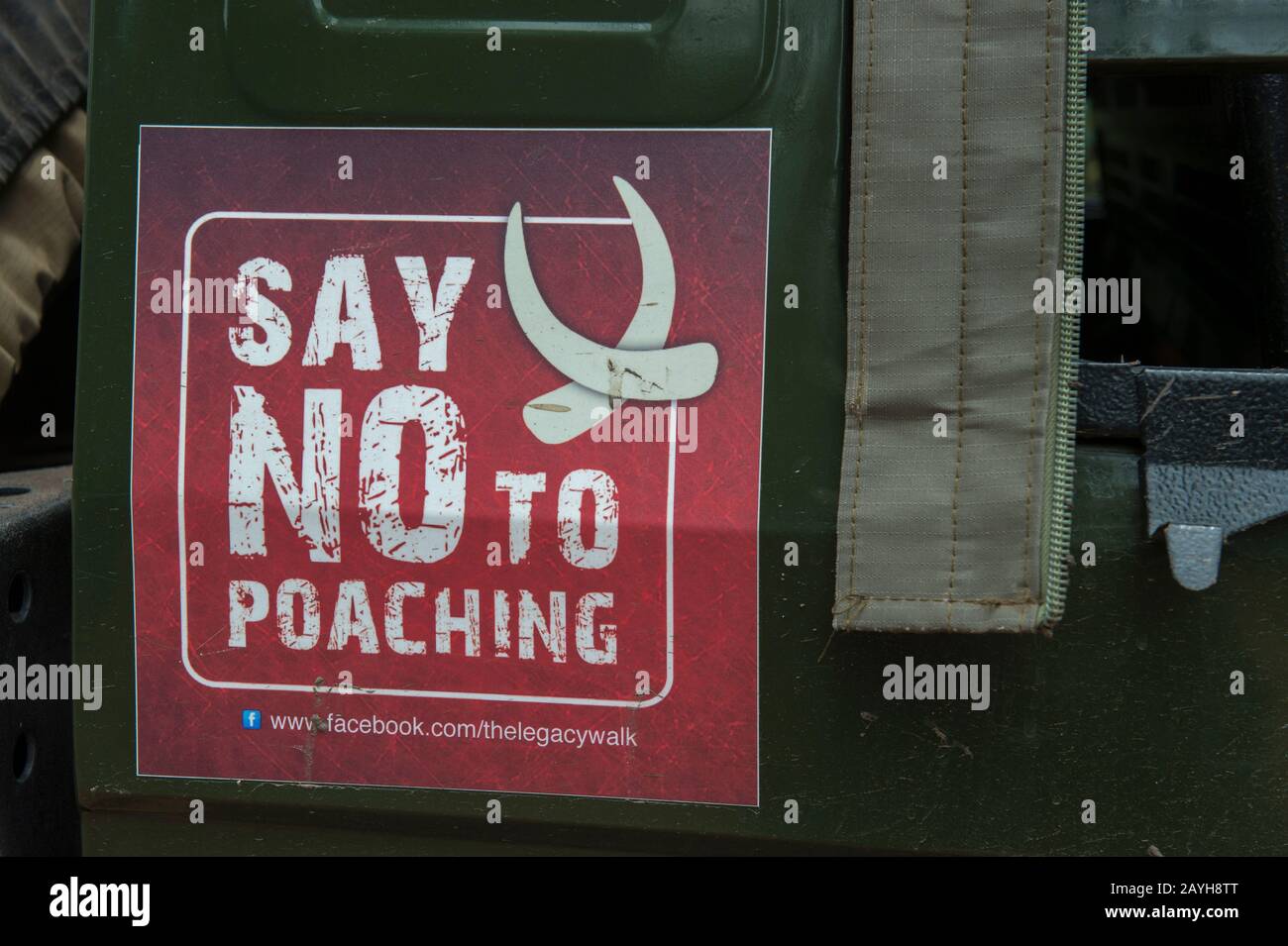 Anti poaching bumper sticker on a safari vehicle in the Masai Mara ...