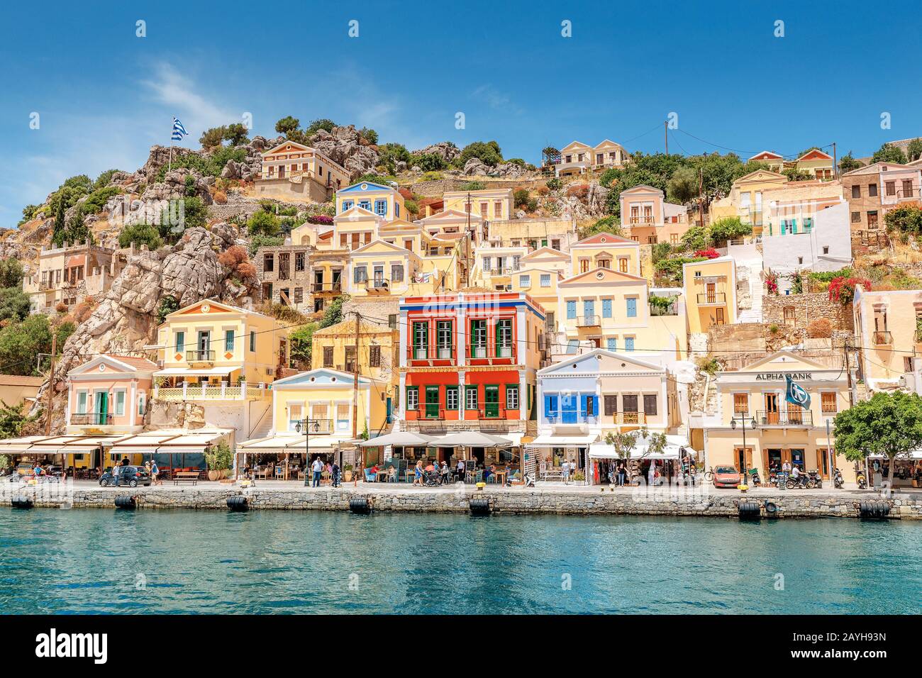 29 May 2019, Symi island, Greece: Famous tourist attraction - colorful ...