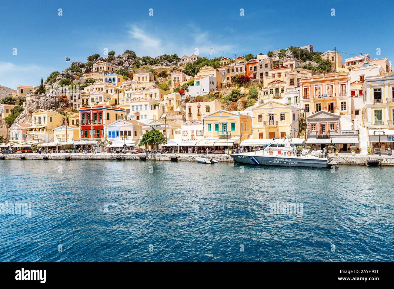 29 May 2019, Symi island, Greece: Famous tourist attraction - colorful ...