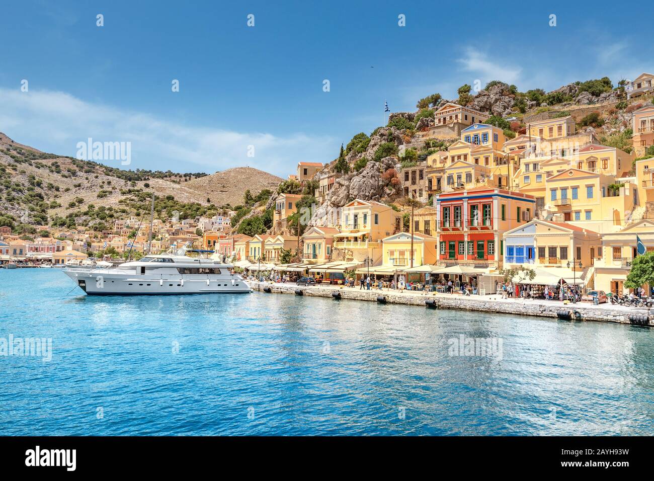 29 May 2019, Symi island, Greece: Famous tourist attraction - colorful ...