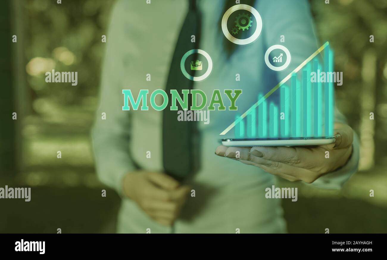 Writing note showing Monday. Business concept for the day of the week ...