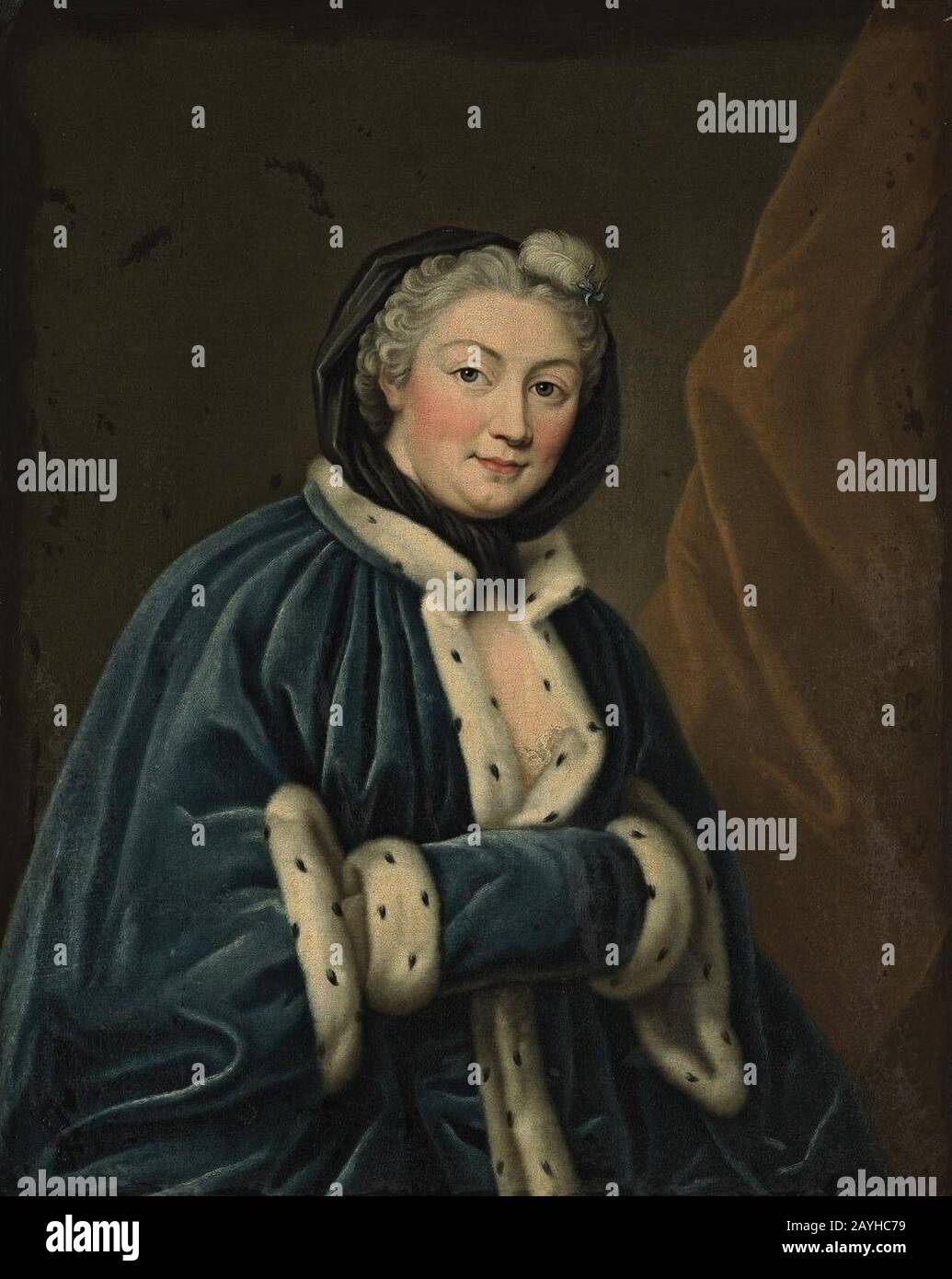 François-Hubert Drouais (circle) Potrait of a lady in an ermine trimmed ...