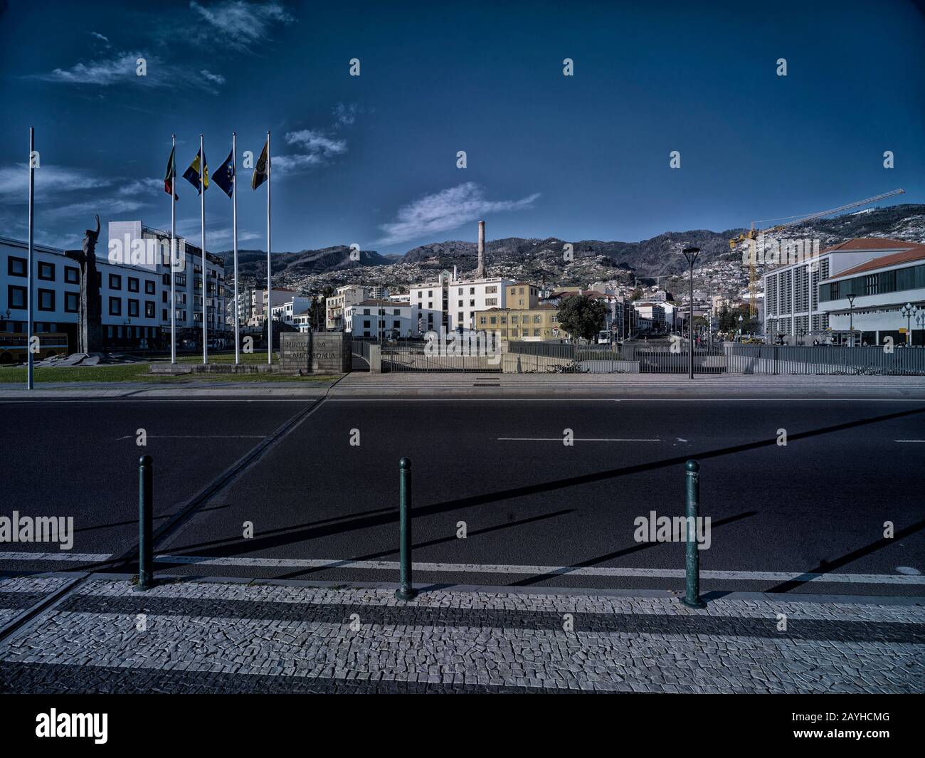 Cityscape and major road in the marina area of Funchal in the sunshine ...