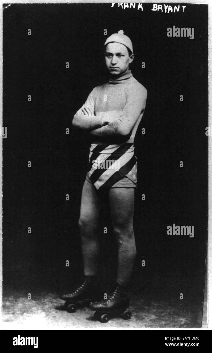 Frank Bryant, full length, standing, facing left, on roller skates ...